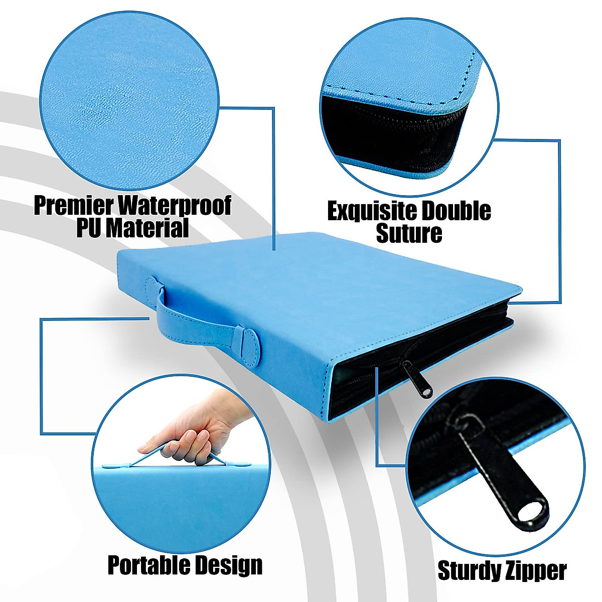 Trading Card Binder, 9-Pocket Card Collector Holder Album with 50 Sleeves Holds Up to 900 Cards, Storage Carrying Book Case for Baseball Football and Game Cards, Collection Toy Gift for Boys and Girls (Blue)