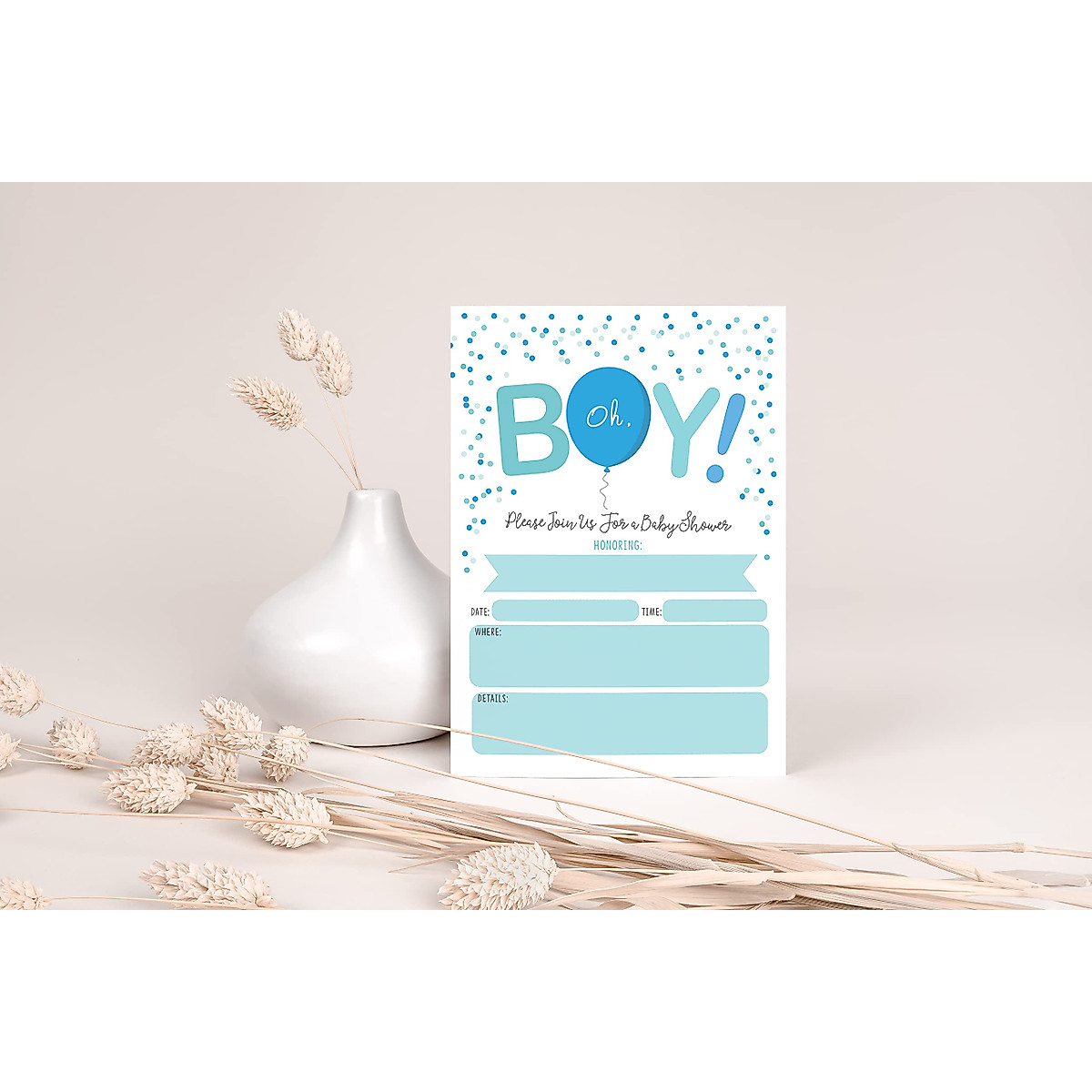 Boy Baby Shower Invitations with Book Request and Diaper Raffle Card, Blue Baby Sprinkle, 20 Fill in Invites