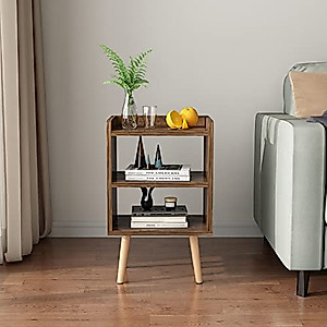 LUCKNOCK Nightstand, Mid-Century Modern Bedside Tables with Storage Shelf, Minimalist and Practical End Side Table, Fashion Bedroom Furnitur,Rustic Brown.