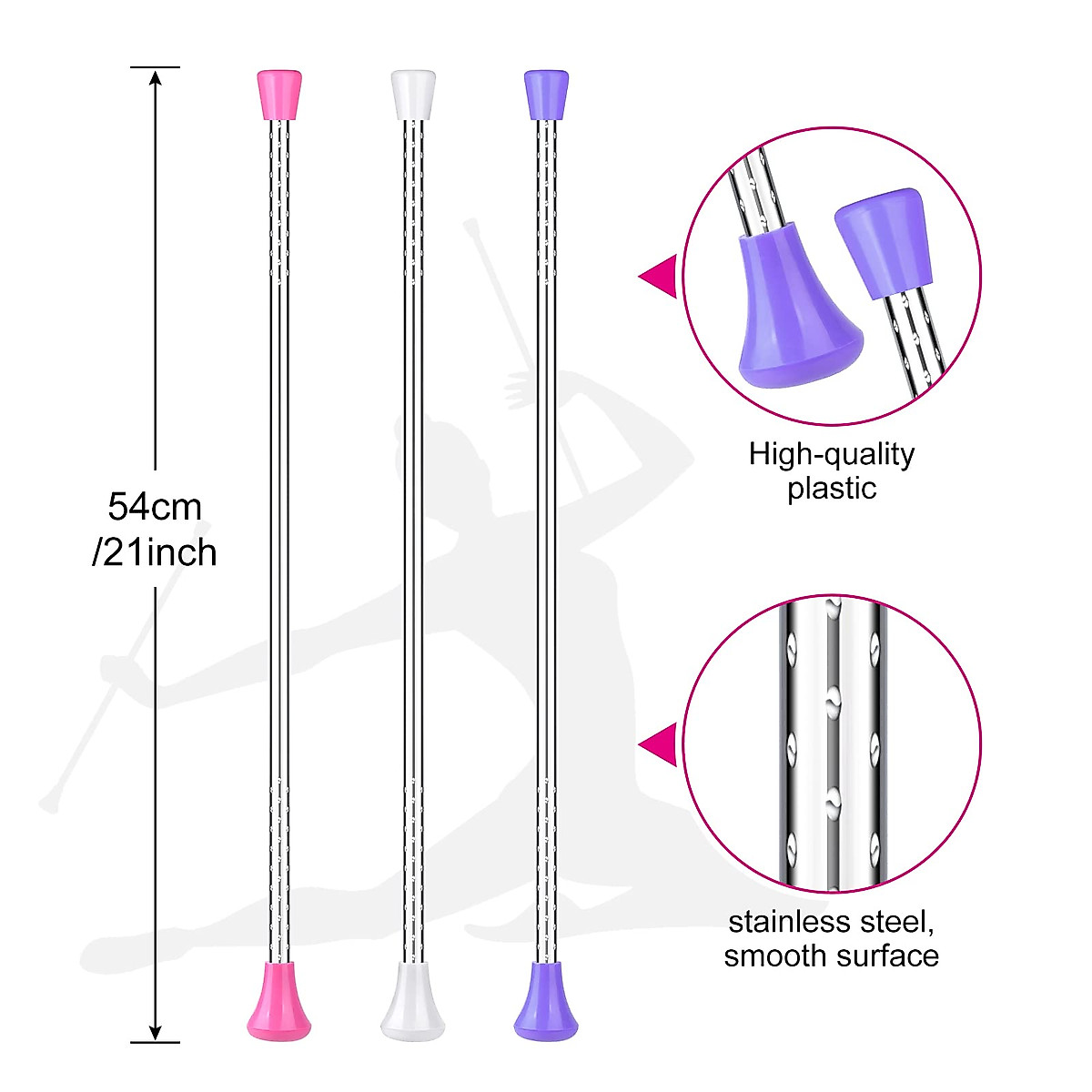 ELECLAND 3Pcs Twirling Batons and 2Pcs Dance Ribbon Wands, 21Inch Kids' Gymnastics Twirling Baton Dance Baton for Artistic Dance, Baton Twirling