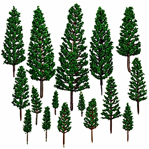 16pcs Model Trees Mixed, Mini Pine Trees Model Tree Diorama Tree Miniature Landscape Trees for DIY Train Scenery Landscape (Natural Green)