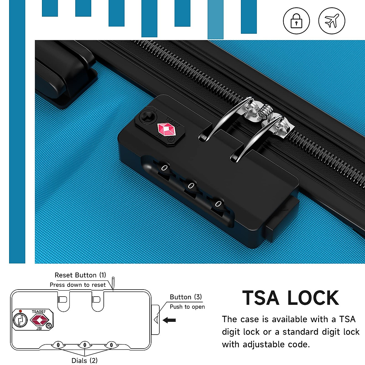 Strenforce Luggage Sets 3 Piece ABS Clearance Luggage Lightweight Suitcase Sets with Spinner Wheels TSA Lock,Lake Blue,3 Piece Set (20/24/28)