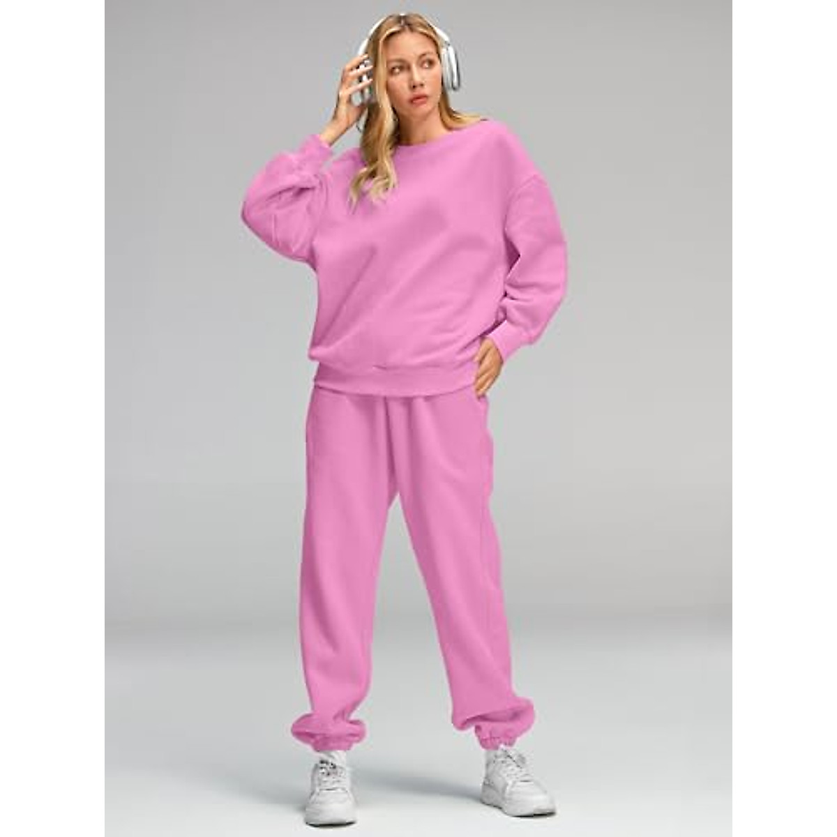AUTOMET Sweatsuits for Women Set 2 Piece Outfits Oversized Sweatshirt Fall Outfits 2025 Lounge Sets Pullover Casual Trendy Y2k Clothing Sweatpants with Pockets Pink S