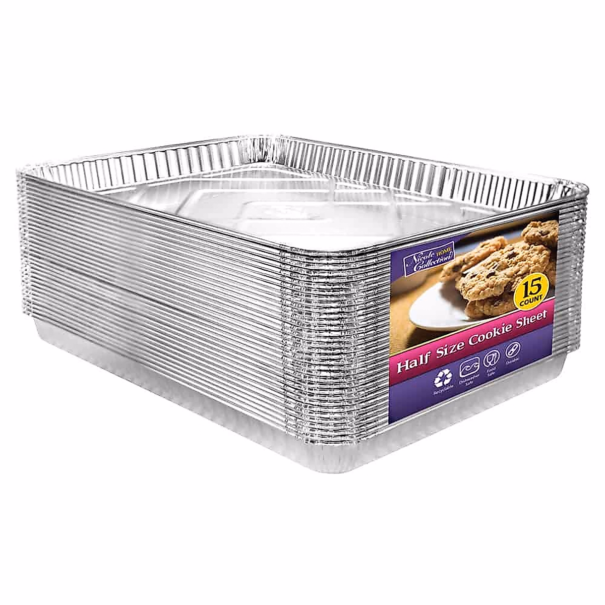 Aluminum Pans Half Size Cookie Sheet 15 Count Durable Nonstick Baking Sheets 17.75" x 12.75" - Sheet Pan, Baking Tray, Cookie Sheets, Foil pans, Foil trays, Sheet Baking Pans