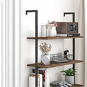 Usinso Wood Metal Ladder Bookshelf, Industrial 4-Tier Black Bookcase with Wide Storage Cabinet, Rutic Brown and Black Bookshelf for Living Room, Shelves for Storage Bedroom, 30L x 13W x 70H Inch