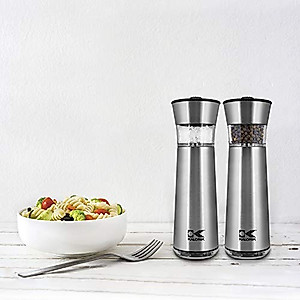 Kalorik Electric Gravity Salt and Pepper Grinder, PPG 44892, Automatic Stainless Steel Spice Grinder Easy Tilt and Grind, Stainless Steel.