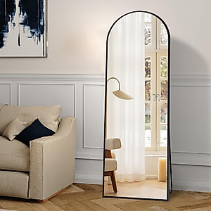 BOGDA 64"x21" Arched Full Length Floor Mirror with Stand, Aluminium Metal Frame for Wall Mounted Full Body Mirrors Leaning Body Hanging Wall Mirror for Bedroom Living Room Dressing Mirrors-Black