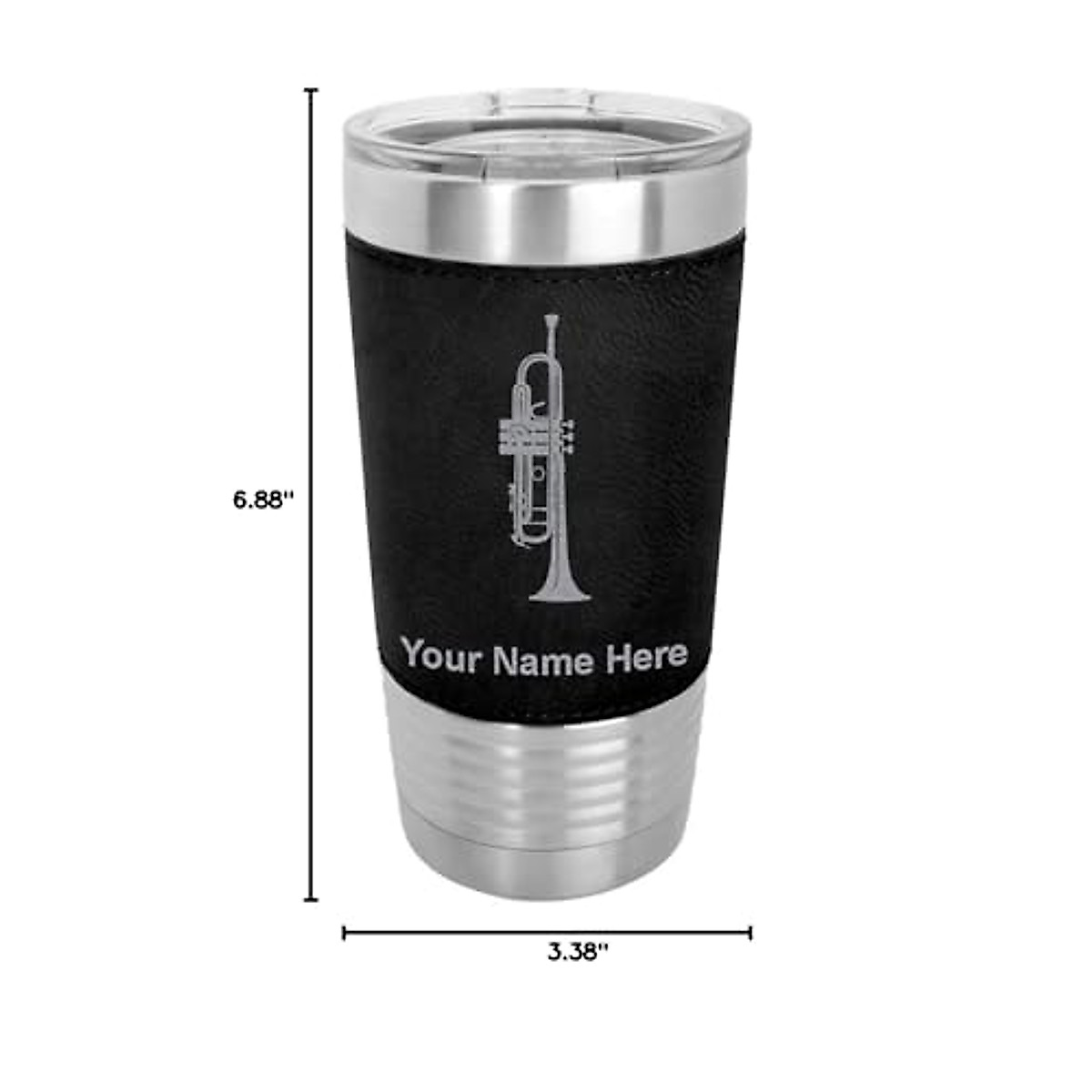 LaserGram 20oz Vacuum Insulated Tumbler Mug, Trumpet, Personalized Engraving Included (Faux Leather, Black)