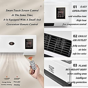 Small Air Conditioner Remote Control,2000W Wall Mounted Conditioner Mini,Cooling & Heating Conditioner with Conditioning Hot Fan,Portable Wall Mounted Ac & Heater Combo for Home Bedroom Office/22