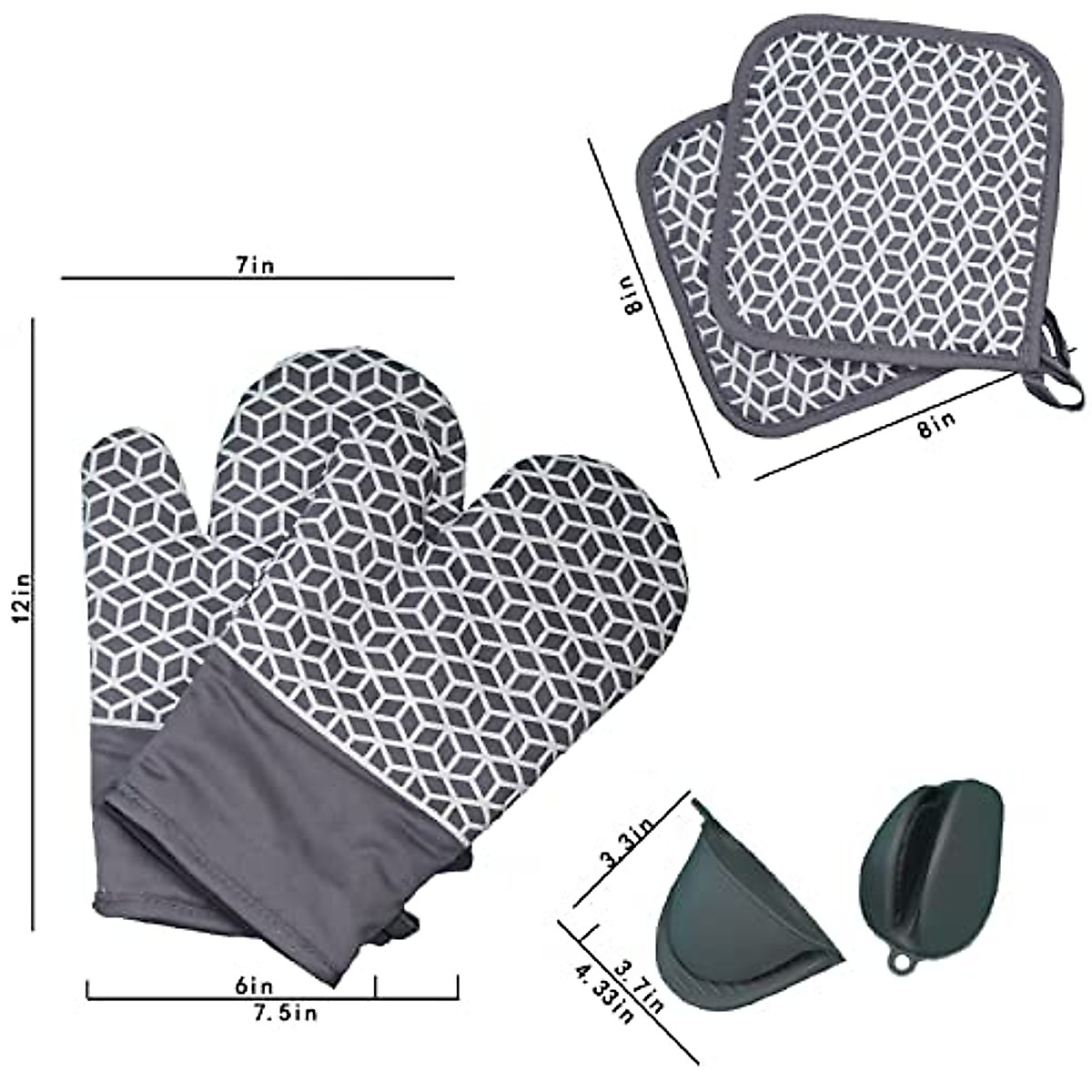 NAVITHOUS Oven Mitts and Pot Holders Sets 6pcs, Thick Cotton Oven Gloves High Heat Resistant 500℉with Extra Long Oven Mitts and Hot Pads Potholders with Non-Slip Silicone Surface for Cooking Baking