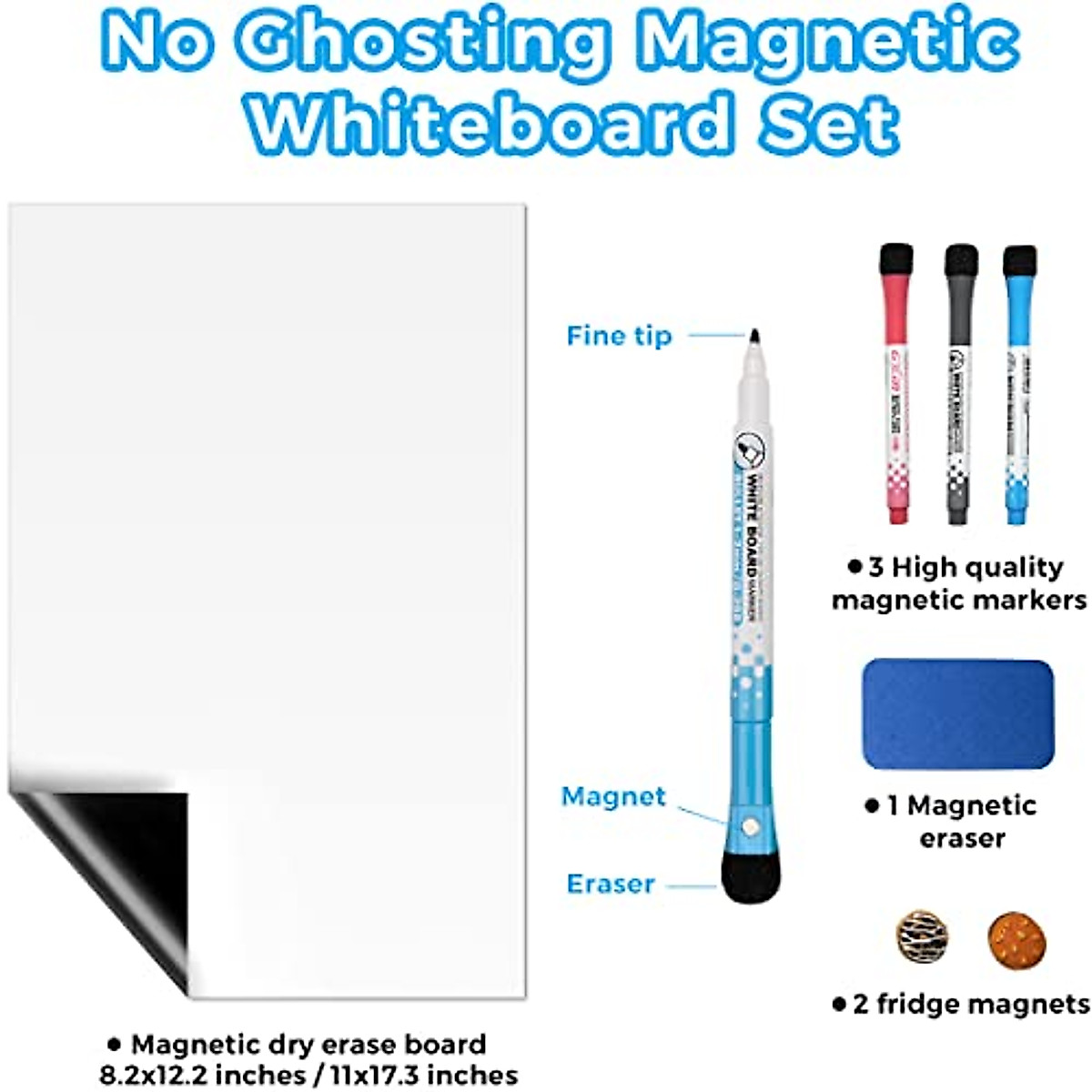 HAMIGAR Magnetic Whiteboard for Fridge, Dry Erase Letter Board, Shopping List Menu, Grocery List Magnet Pad for Fridge, 8.2x12.2 Inches Meal Planning Notepad, with 3 Markers & 1 Eraser & 2 Magnets