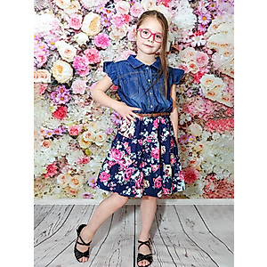 YJ.GWL Western Dress Girl, Denim Tops Flower Girl Dress, Princess Dresses for Girls, Girls Summer Dress Casual Outfits, Party Dresses Fashion Clothes for Girl 7-8 Years