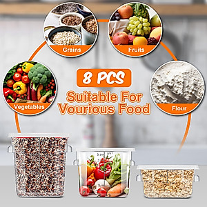Suclain 6 Pcs Square Food Storage Container with Lid Set 2Qt 4Qt 6Qt Clear Commercial Container with Scales Handles for Home Restaurant Kitchen Proof Dough Marinating Meat, Polycarbonate(White)