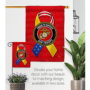 Breeze Decor Support Marine Troops Garden House Flag Set Armed Forces Corps USMC Semper Fi United State American Military Veteran Retire Official Banner Small Yard Gift Double-Sided, Made in USA