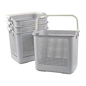 Fabnati 35 Liter Plastic Laundry Basket with Carry Handle, 4 Pack Clothes Hamper, Gray