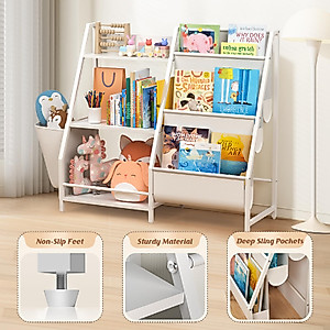 Kids Bookshelf and Toy Storage, Montessori Toddler Bookshelf for Kids, Baby Bookcase Toy Storage Organizer for Kids Rooms, Playroom, Bedroom, Nursery