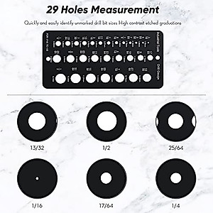 Weewooday Stainless Steel Drill Gauges for 1/16 Inch to 1/2 Inch Size Bits, 17/64-1/2 0.062-0.250 Bolt and Wire Diameter Index Gauge, 29-Hole Use for Accurate Measurement Equivalents(Black)
