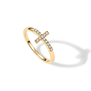 PAVOI 14K Gold Plated CZ Cross Ring | Eternity Promise Ring for Her | Infinity Wedding Band Ring (Yellow Plated, 9)