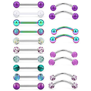 Leiainely Tongue Rings Snake Frog Eyes Bite Piercing Jewelry for Women Men Work 14g 14 Gauge Cute Green Rainbow Surgical Stainless Steel Metal Plastic Acrylic Para La Lengua Aretes Barbell Balls