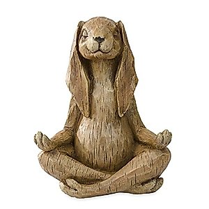 Wind & Weather Indoor/Outdoor Long-Eared Rabbit Garden Statue in Cross-Legged Meditating Yoga Pose Cast in Resin Designed to Look Like Hand-Carved Wood, 11½"L x 7" W x 14¼"H