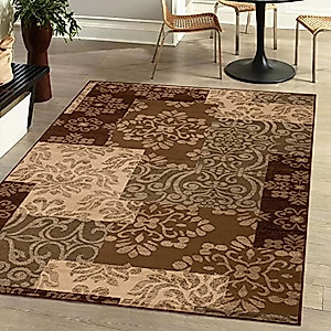SUPERIOR Indoor Area Rug or Runner, Jute Backing, Modern Farmhouse Floral Color Block, Ideal for Entryway, Living Room, Kitchen, Bedroom, Hallway, Floor Cover, Rockhill Collection, 4' x 6', Beige