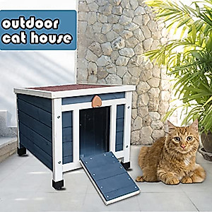 Rockever Outdoor Cat House, Feral Cat House Outdoor Weatherproof with Escape Door and Clear Windows for 2 Cats (Grey