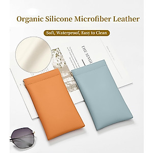 MEIBOOCH Squeeze Top Sunglass Case, New Organosilicon Soft Leather Eyeglass Glass Case Travel Large Sunglasses Pouch (No phrase printed, Blue)