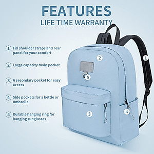 SIMTOP Casual Daypack Backpacks School Bookbag, Lightweight Travel Backpack Durable Polyester Fabric for School Work Travel, YKK Zipper Water Resistant Daypack.Black Backpacks