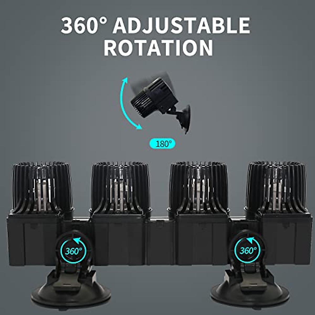 Upettools Wavemaker Aquarium Circulation Pump, Aquarium Controllable Submersible Circulation Powerhead Powerful Suction Cup 4-Head Pump for Freshwater & Saltwater 48000L/H