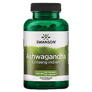 Swanson Ashwagandha Powder Supplement-Ashwagandha Root & Aerial Parts Supplement Promoting Stress Relief & Energy Support-Ayurvedic Supplement for Natural Wellness (100 Capsules, 450mg Each)