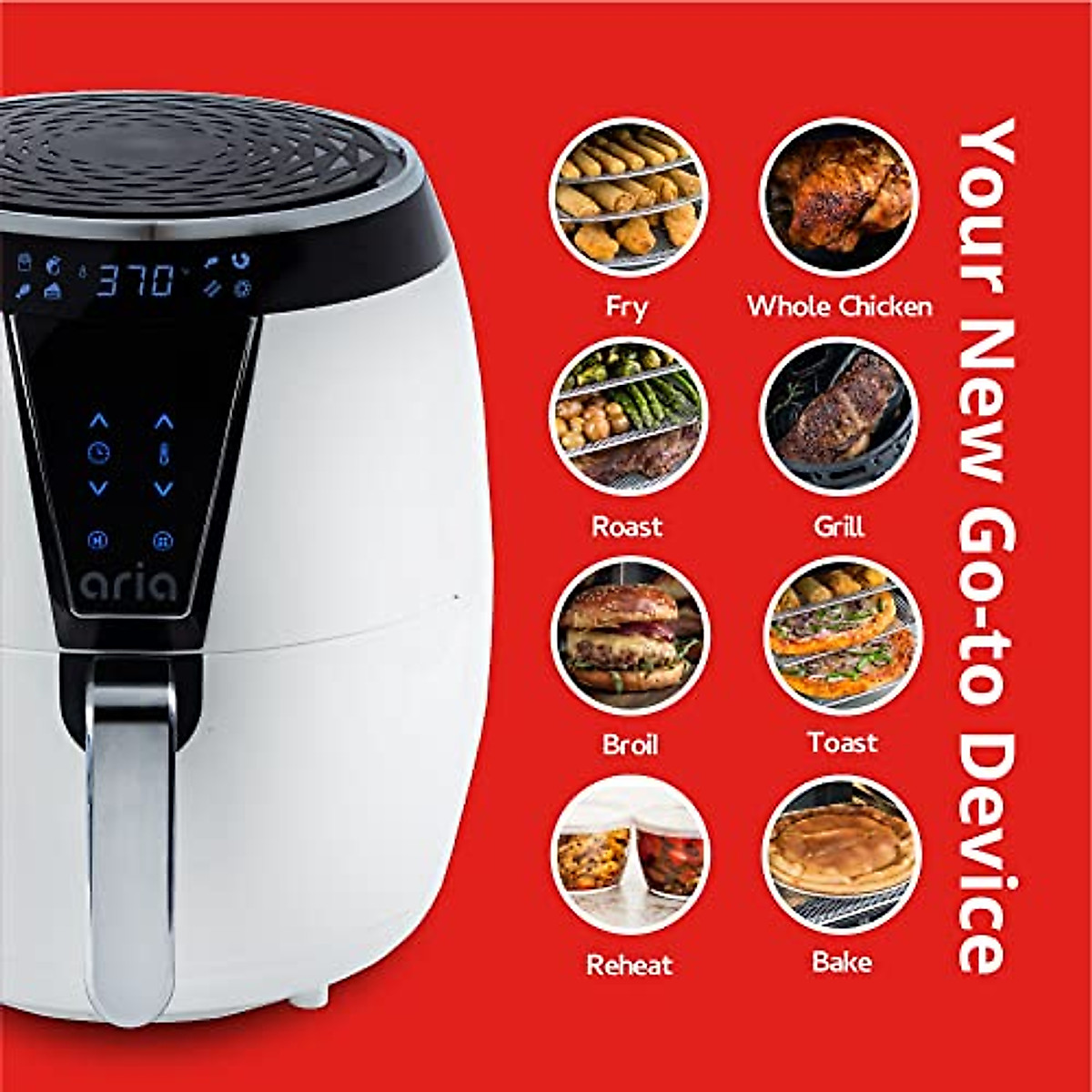 Aria Teflon-Free 5 Qt. Ceramic Air Fryer with Recipe Book, White