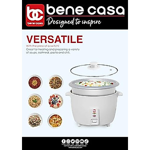 Bene Casa - Rice Cooker with Glass Lid - Includes Nonstick Aluminum Inner Pot and a 12 Hour Keep Warm Feature - Cooks Up to 12 Cups of Rice (6 Cups Uncooked)