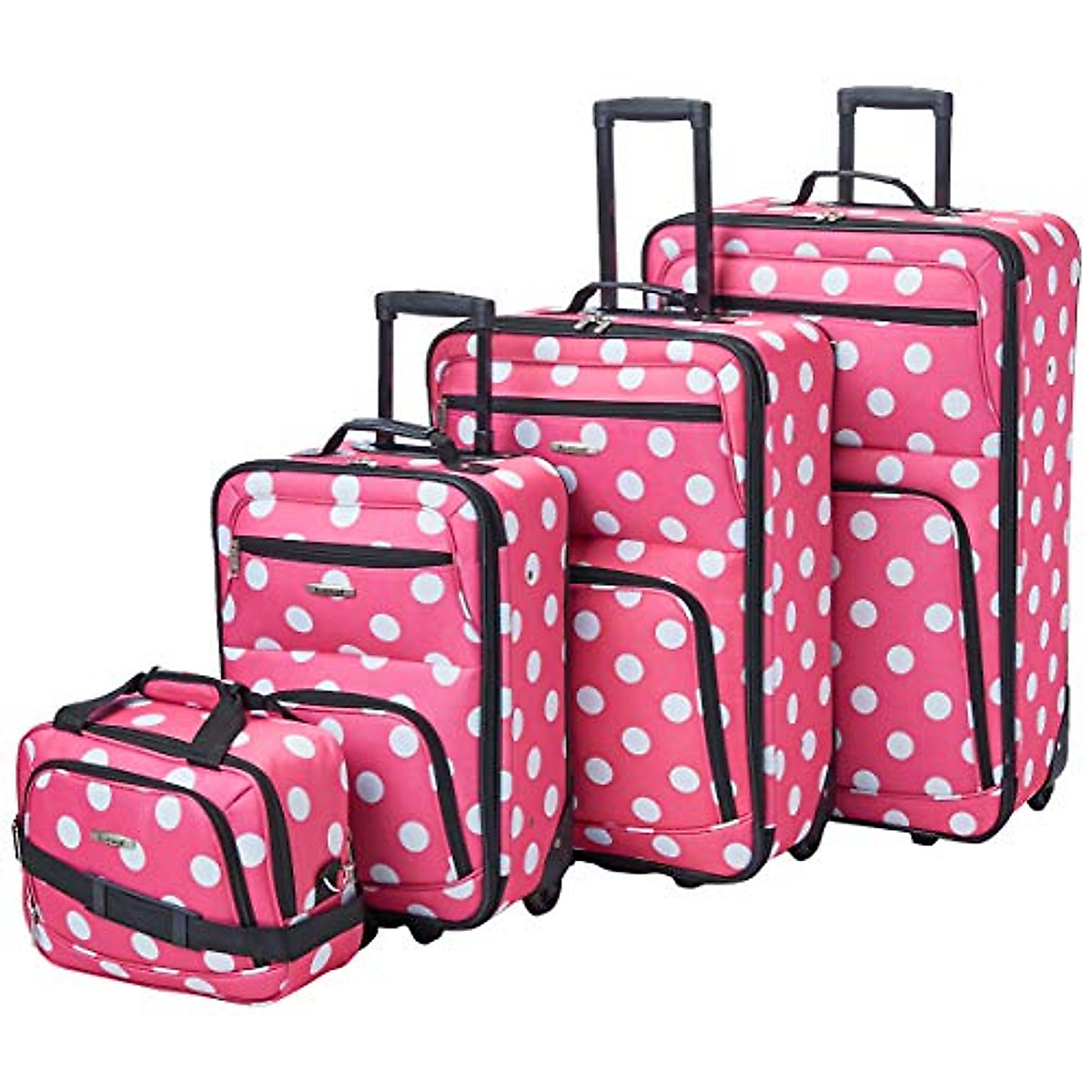 Rockland Polka Softside Upright Luggage Set, Expandable, Lightweight, Pink Dots, 4-Piece (14/19/24/28)