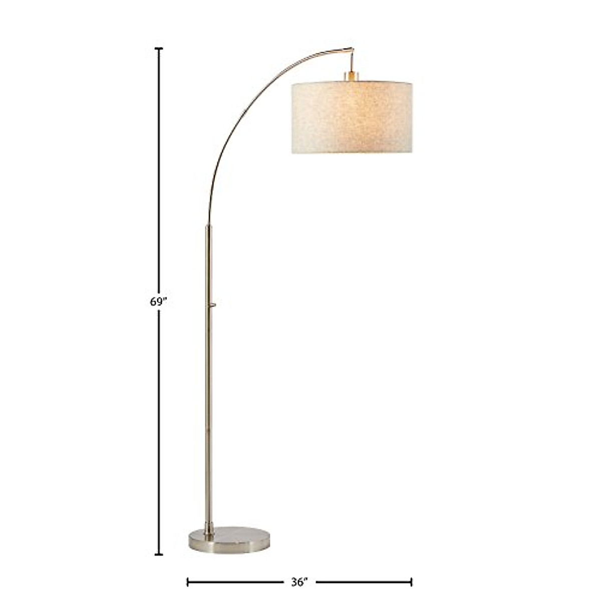 Amazon Brand – Rivet Modern Arc Standing Floor Lamp with Grey Fabric Shade, Bulb Included, 69"H, Steel