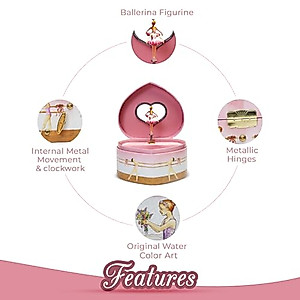 Enchantmints Musical Ballerina Jewelry Box for Girls Heart Shaped Ballerina Spins to Swan Lake