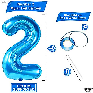 KatchOn, Blue Number 2 Balloon - Huge, 40 Inch | Baby Shark Birthday Decorations 2nd Birthday Boy | Blue 2 Balloon Number, Baby Shark 2nd Birthday Balloons Boy | Two Cool Birthday Party Decorations