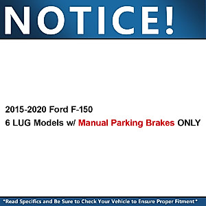 Detroit Axle - Rear Brake Kit for 2012-2020 Ford F-150 Drilled & Slotted 6-Lug Brake Rotors Replacement 2013 2014 2015 2016 2017 2018 2019 Ceramic Brakes Pads [Manual Parking Only]