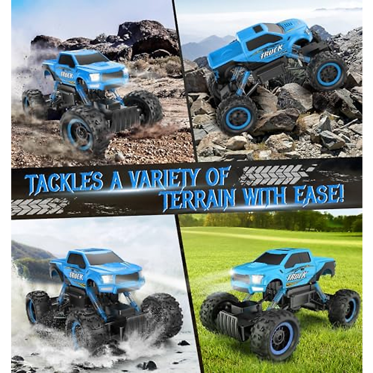 DOUBLE E 1/12 Scale Remote Control Monster Trucks - 2.4Ghz Off Road RC Trucks, Toys Gifts for Boys Age 6-10