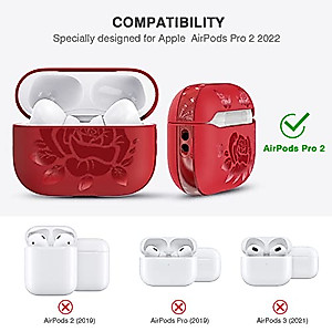 for Airpods Pro 2 Case (2022),DATIMIRA Rose Engraved TPU Apple airpods pro 2nd Generation Case Cover with Strap for Women and Girls,Christmas Red