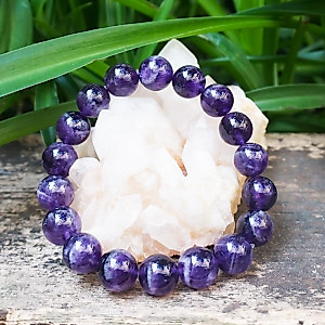 12MM Amethyst Bracelet for Men | Natural Third Eye & Crown Chakra Crystal | Fits for 8-8.5" Large Wrist | Emotional Healing Spiritual Gift for Talismans & Amulets & Talismans Amulets & Feng Shui