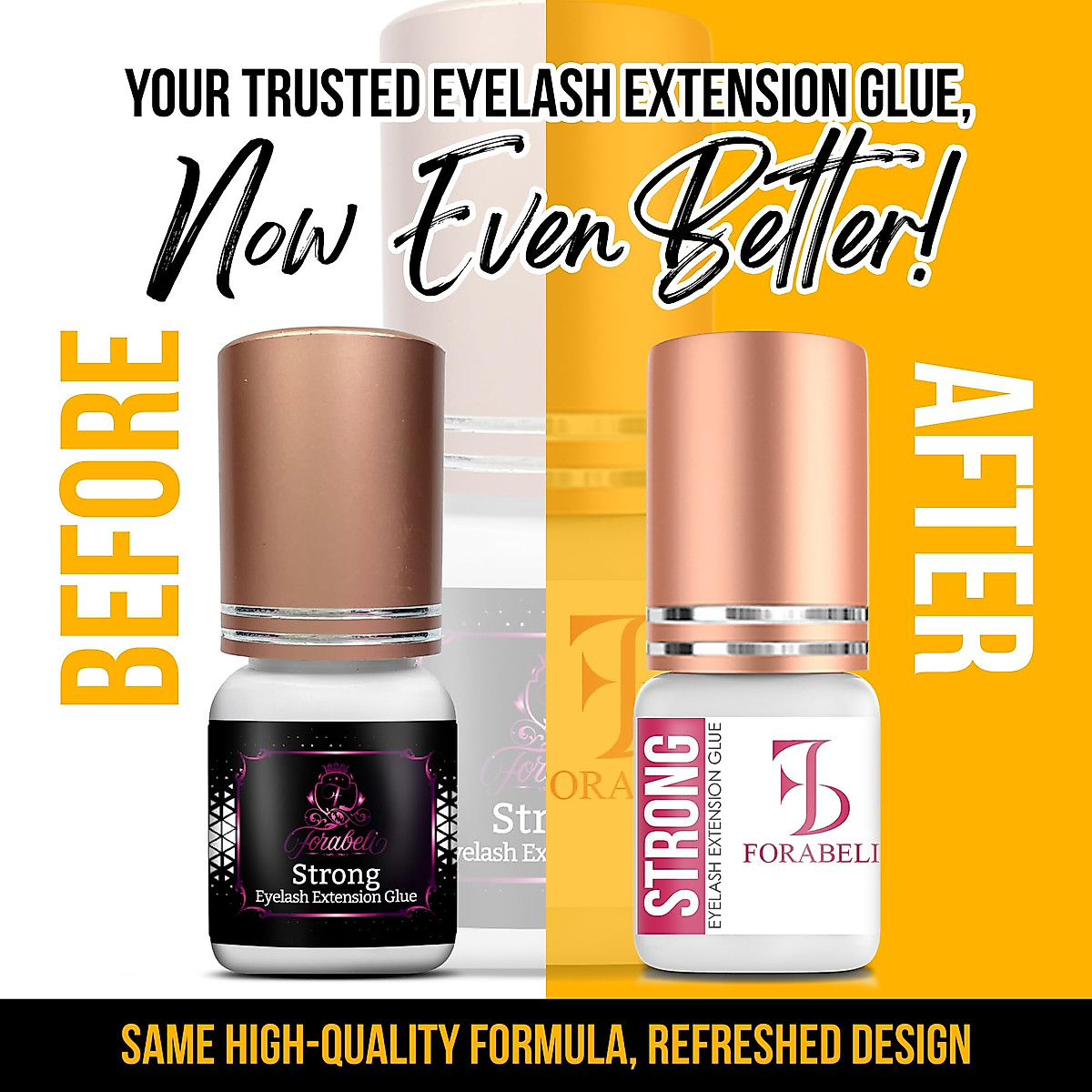 Forabel Strong Eyelash Glue 5ml - 2-3 Sec Drying Time, 6 Weeks Retention, Maximum Bonding Power, Black Adhesive for Semi-Permanent Lashes