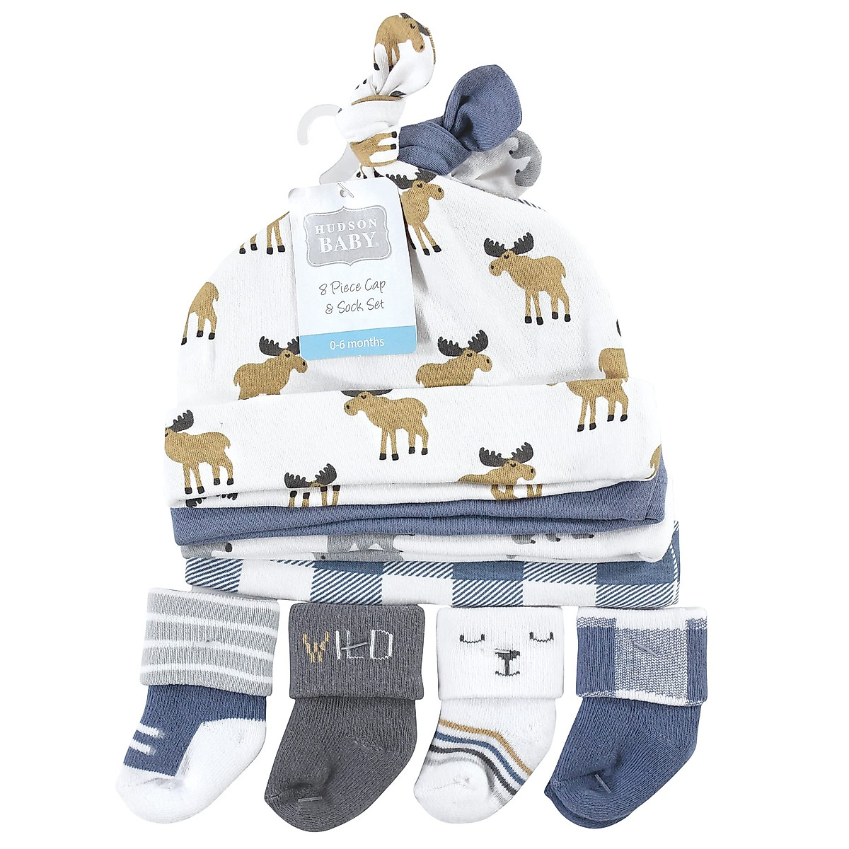 Hudson Baby Unisex Baby Cap and Socks Set, Woodland, 0-9 Months