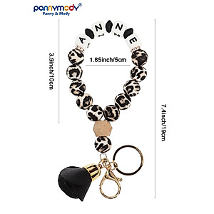 Panny&Mody Silicone Beaded Bracelet Keychain Wristlet,Personalized Keychain Wristlet Key Ring Holder with Zircon Leather Tassel(Pearl+White)