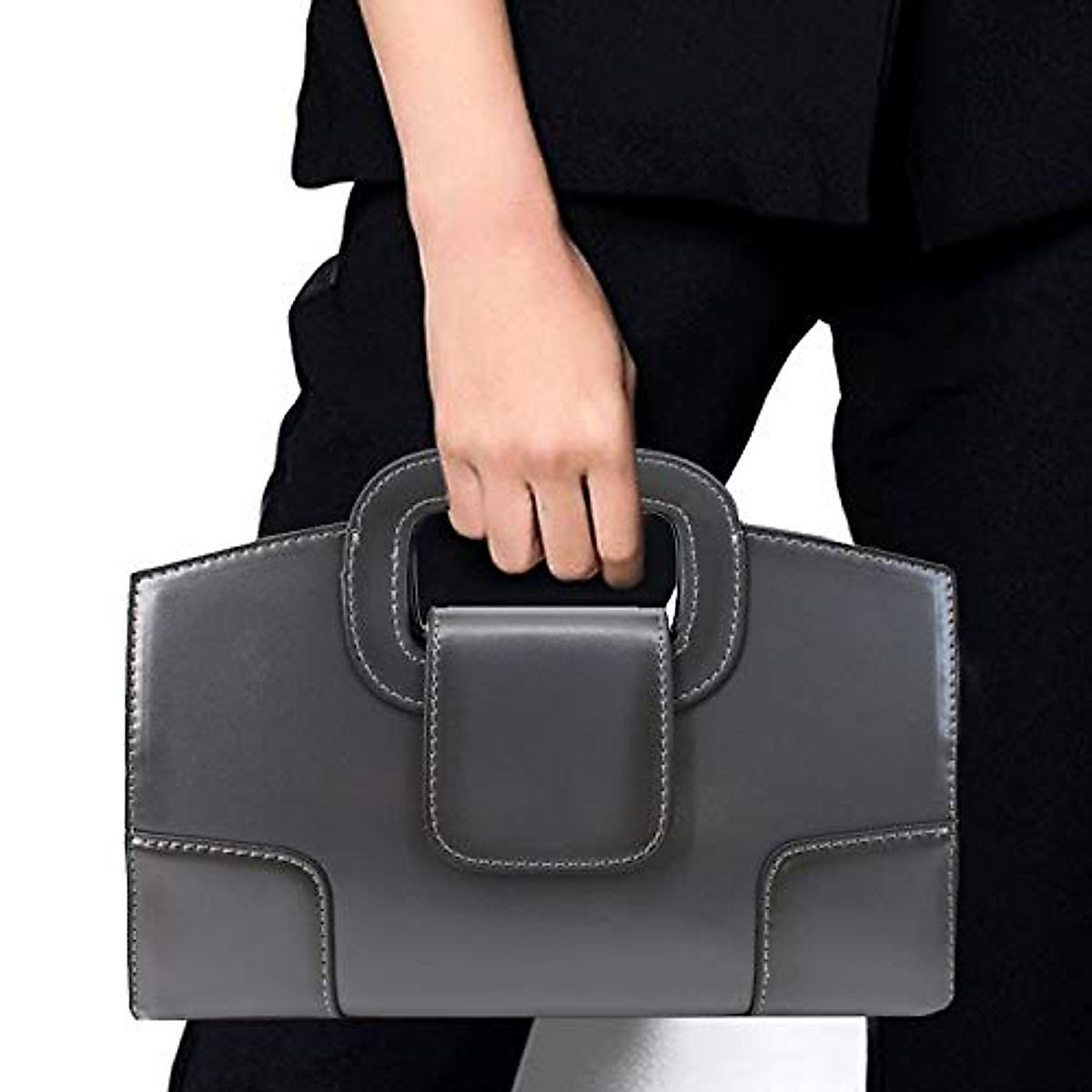 CLARA Women Vintage Flap Tote Top Handle Satchel PU Leather Clutch Handbag Purse Shoulder Bag (00358Gray)