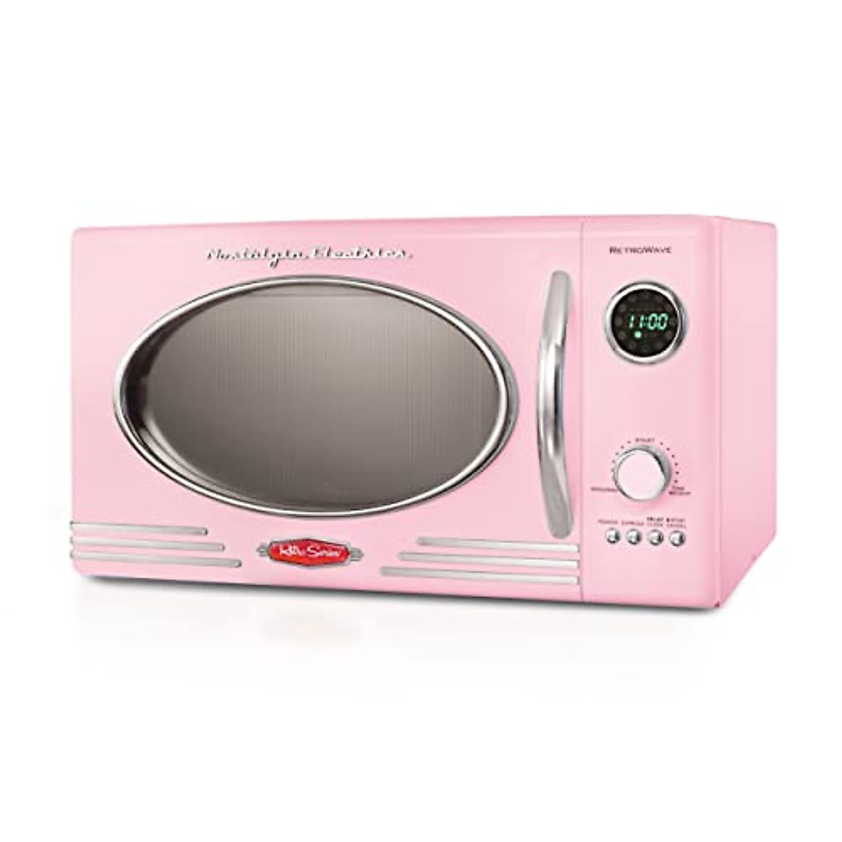 Nostalgia Retro Countertop Microwave Oven - Large 800-Watt - 0.9 cu ft - 12 Pre-Programmed Cooking Settings - Digital Clock - Kitchen Appliances - Pink & Retro Wide 2-Slice Toaster, Vintage Design