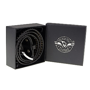 Milwaukee Leather MP7103 Men's Black Studs and Skulls Genuine Leather Belt for Biker with Buckle - 1.5 inches Wide - Large