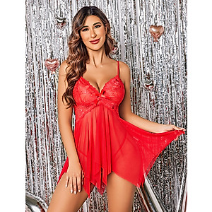 Avidlove Red Lingerie for Women Baby doll for Women Sexy Sleepwear for Women Red XL