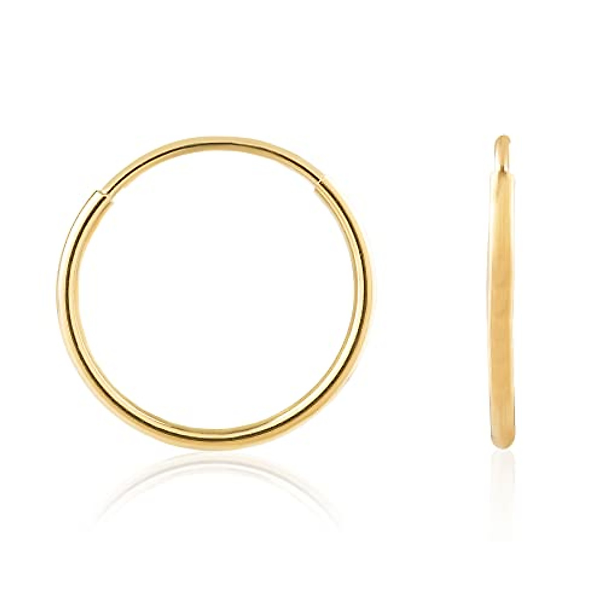 14k Yellow Gold Women's Endless Tube Hoop Earrings 1mm Thick x 10mm Diameter