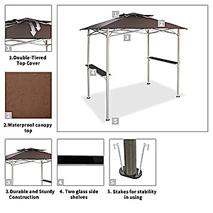 CROWN SHADES 8 x 5 Grill Gazebo Outdoor BBQ Gazebo Canopy, Assembly Process Without Any Tools, Very Easy (Coffee)