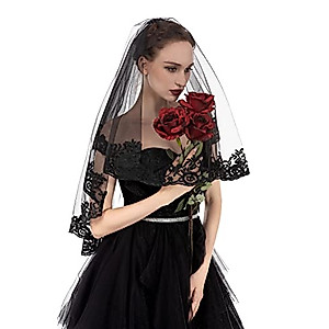 PAMOR Black Lace Veil Creative Mantilla Cathedral Tulle Sheer Wedding Halloween Veil for Bride With Comb